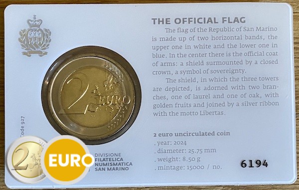 2 euros Saint-Marin 2024 Saint Marin BU FDC Coincard Drapeau | LaMonnaieDeLaPiece.com