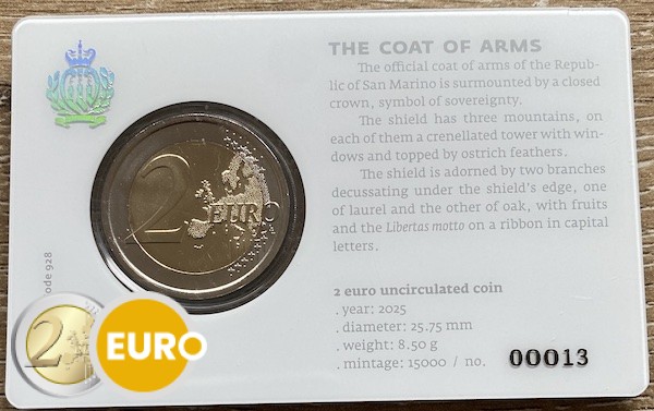 2 euros Saint-Marin 2025 Saint Marin BU FDC Coincard Armoiries | LaMonnaieDeLaPiece.com